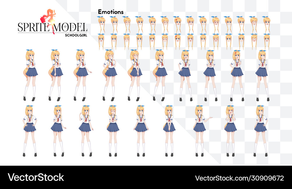 Set emotionssprite full length character Vector Image