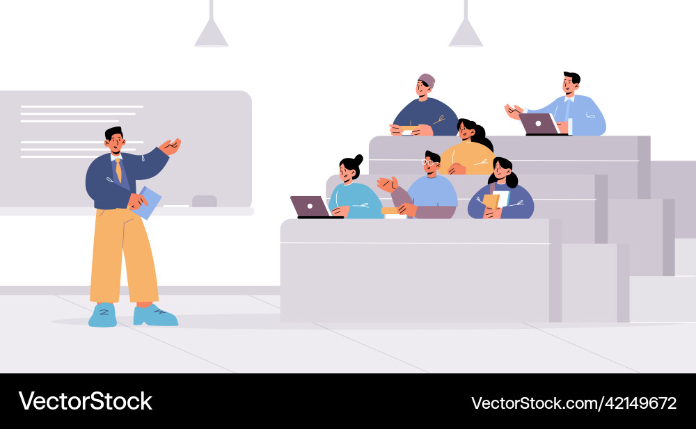University lecture hall with teacher and students Vector Image