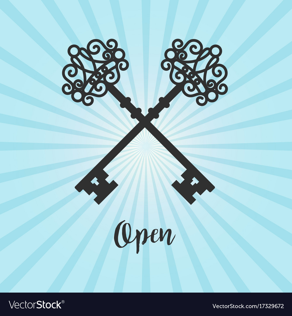 Vintage crossed keys on blue background Royalty Free Vector
