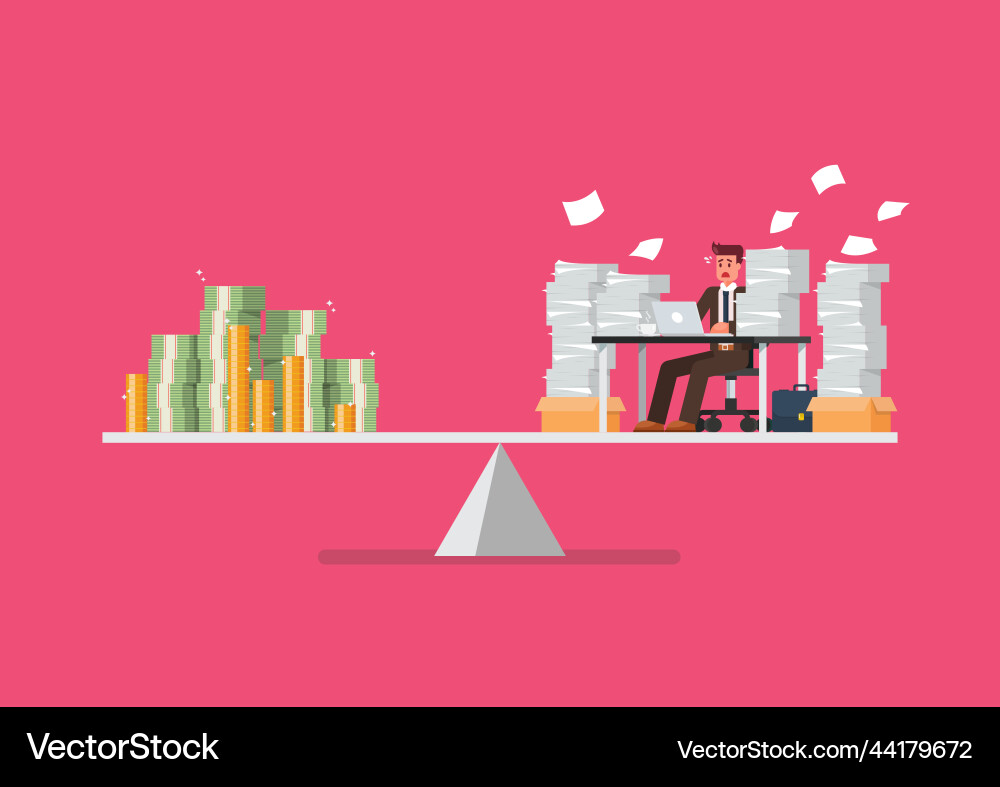 Working hard businessman compare with money Vector Image