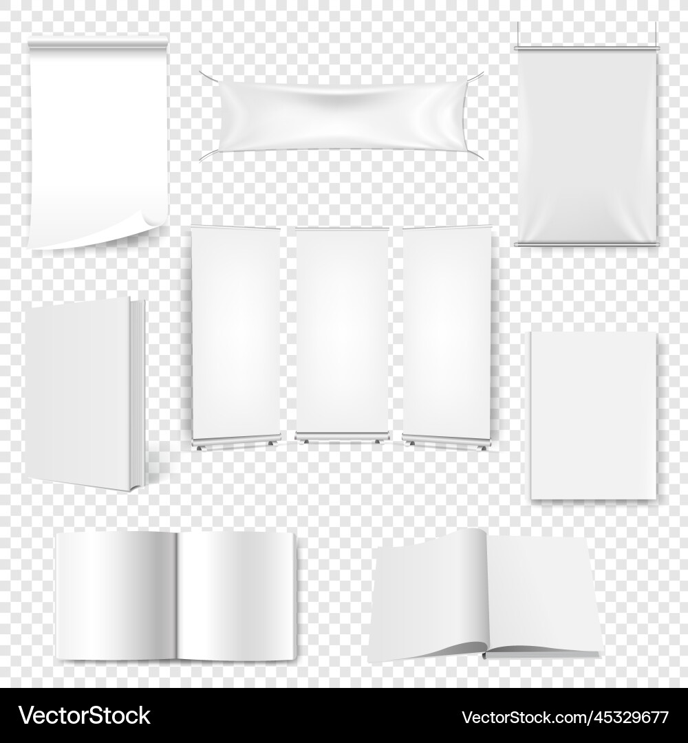 Big set paper book and banner isolated Royalty Free Vector