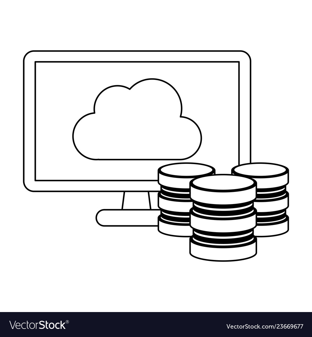 Cloud computing technology in black and white Vector Image