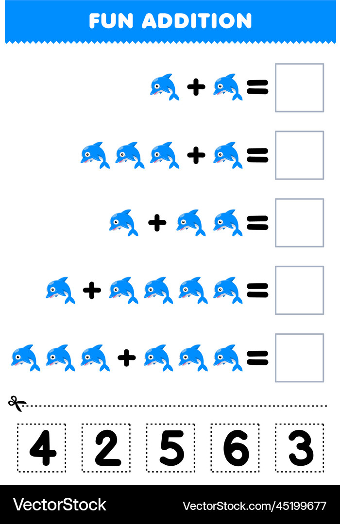 Education game for children fun addition by cut Vector Image