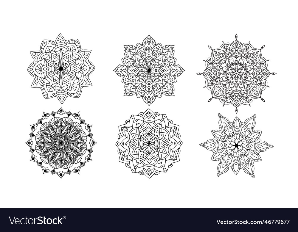 Hand drawn set of floral mandalas coloring book Vector Image