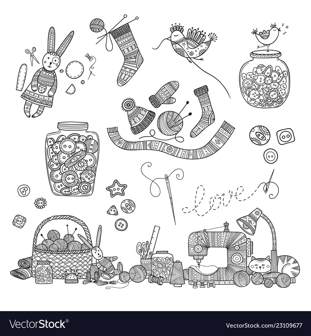 Needlework knitting tools Royalty Free Vector Image