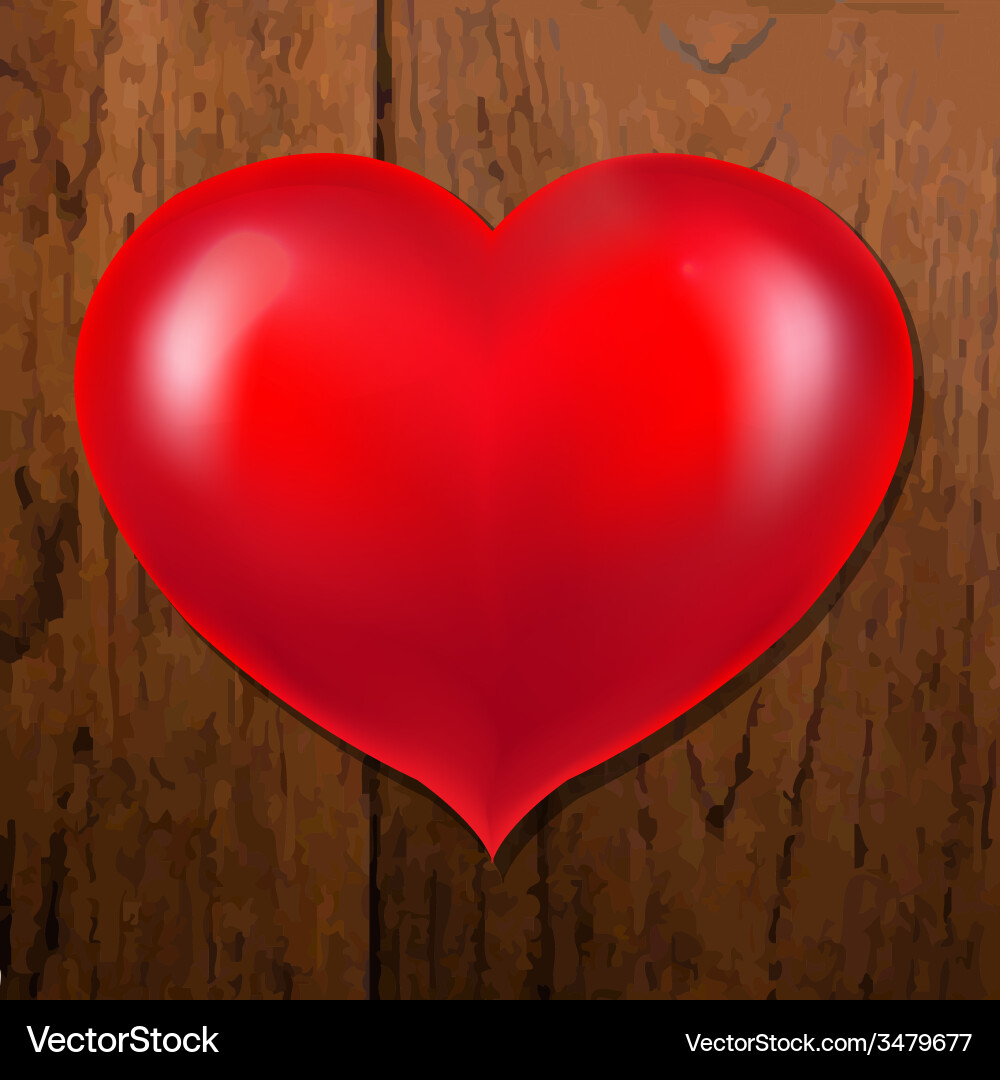 Realistic red heart with wooden background Vector Image