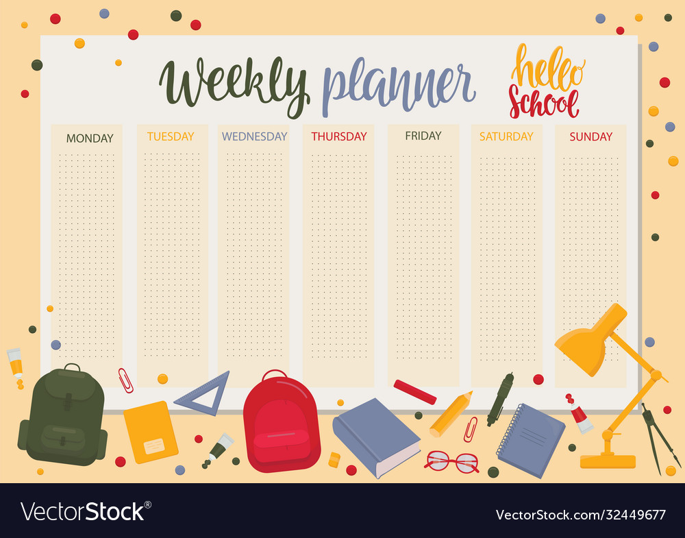 Weekly planner for student - back to school Vector Image