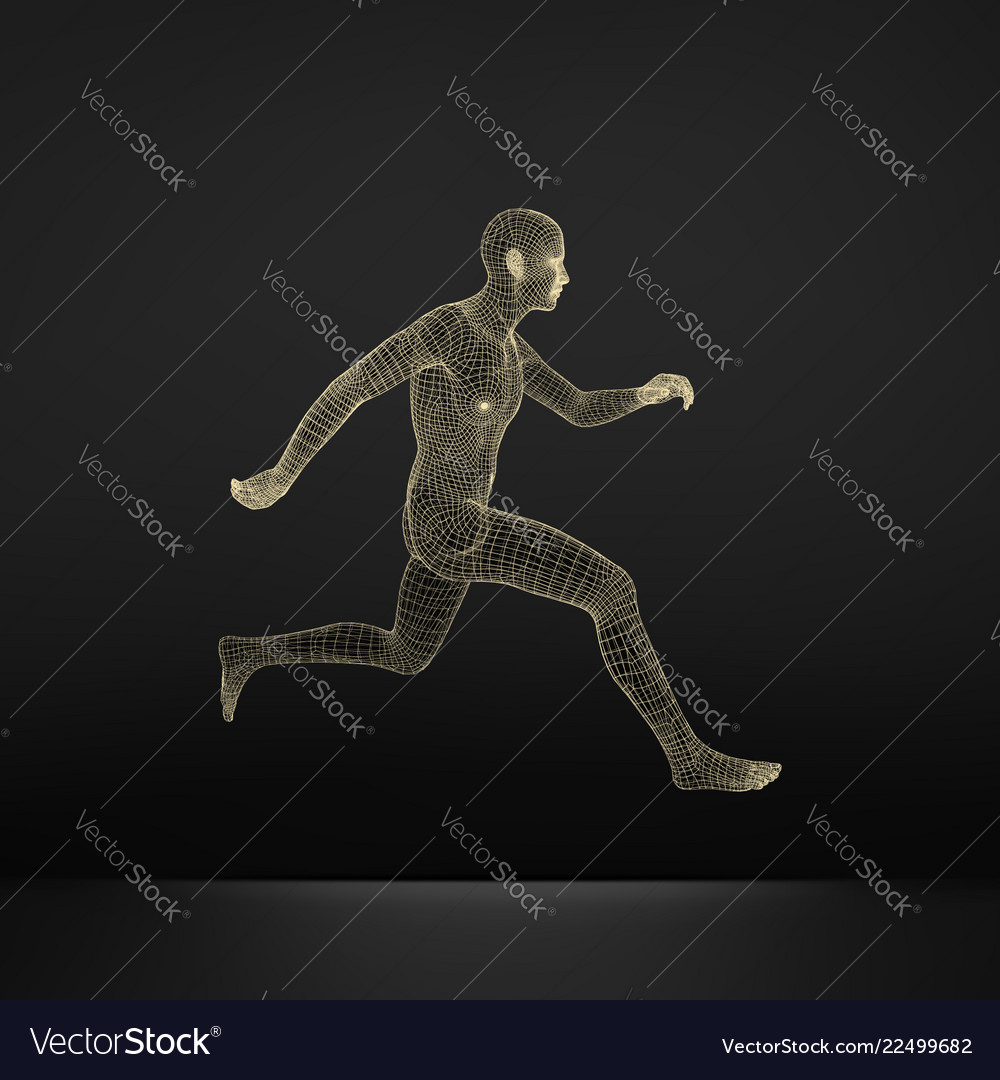 3d running man sport symbol low-poly in motion Vector Image