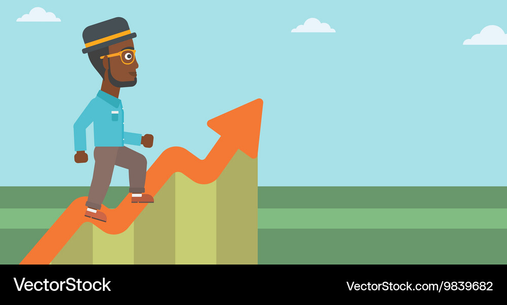 Businessman running along the growth graph Vector Image