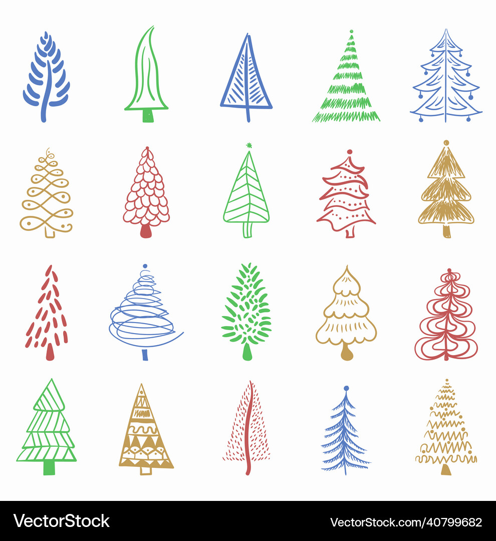 Christmas tree brush hand drawn doodle for new yea