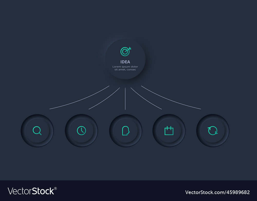 Neumorphic flowchart dark infographic creative Vector Image