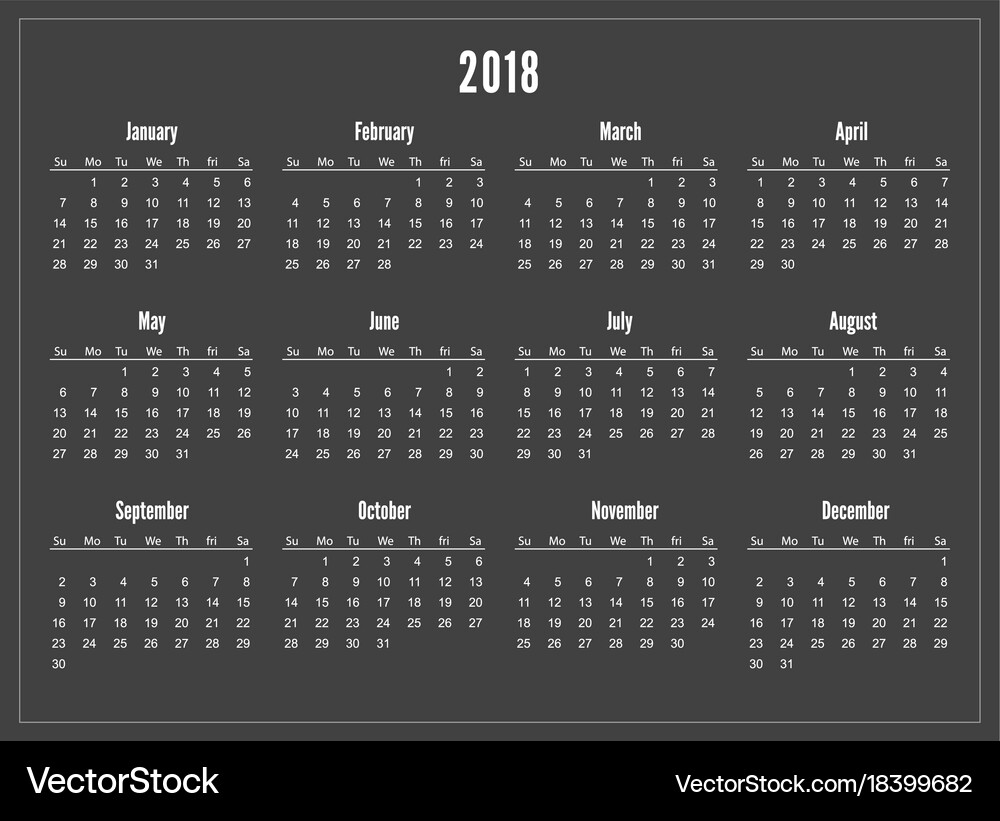 Simple pocket calendar 2018 year on black Vector Image