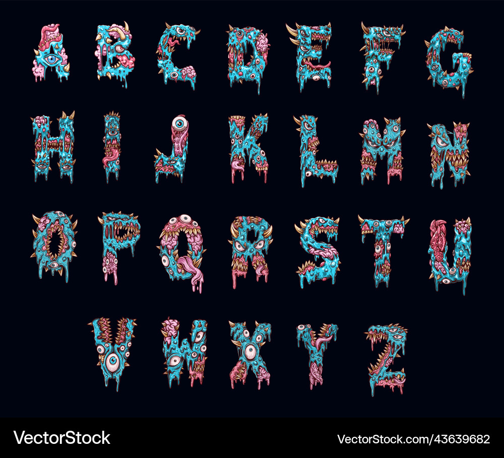 Zombie halloween alphabet letter set by grouping Vector Image