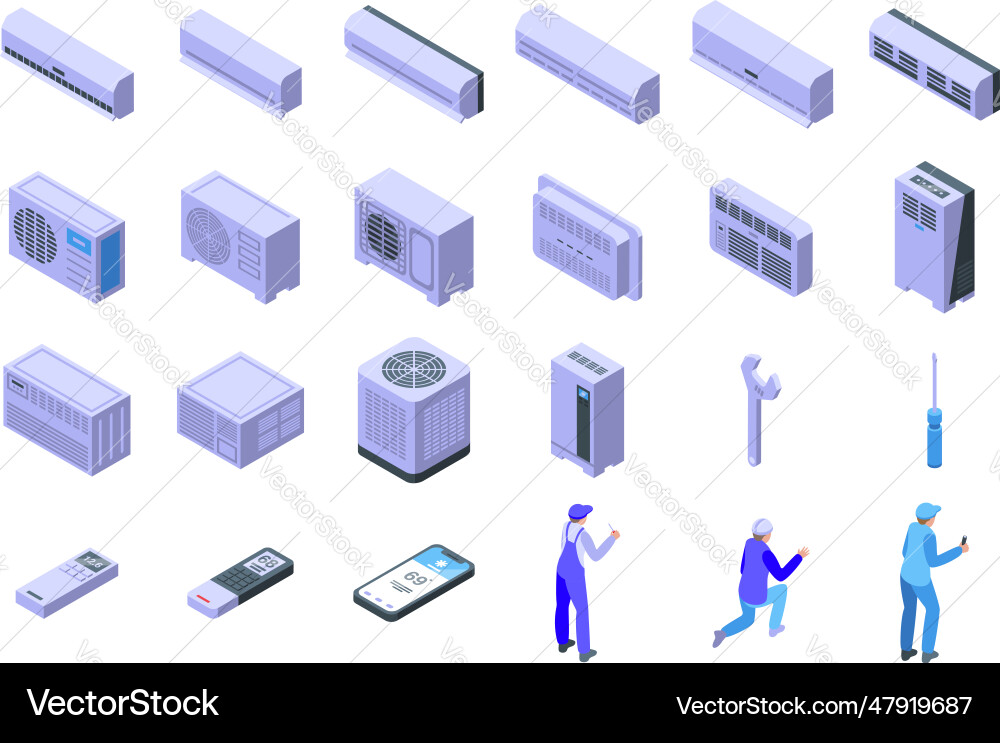 Air conditioner installer icons set isometric Vector Image