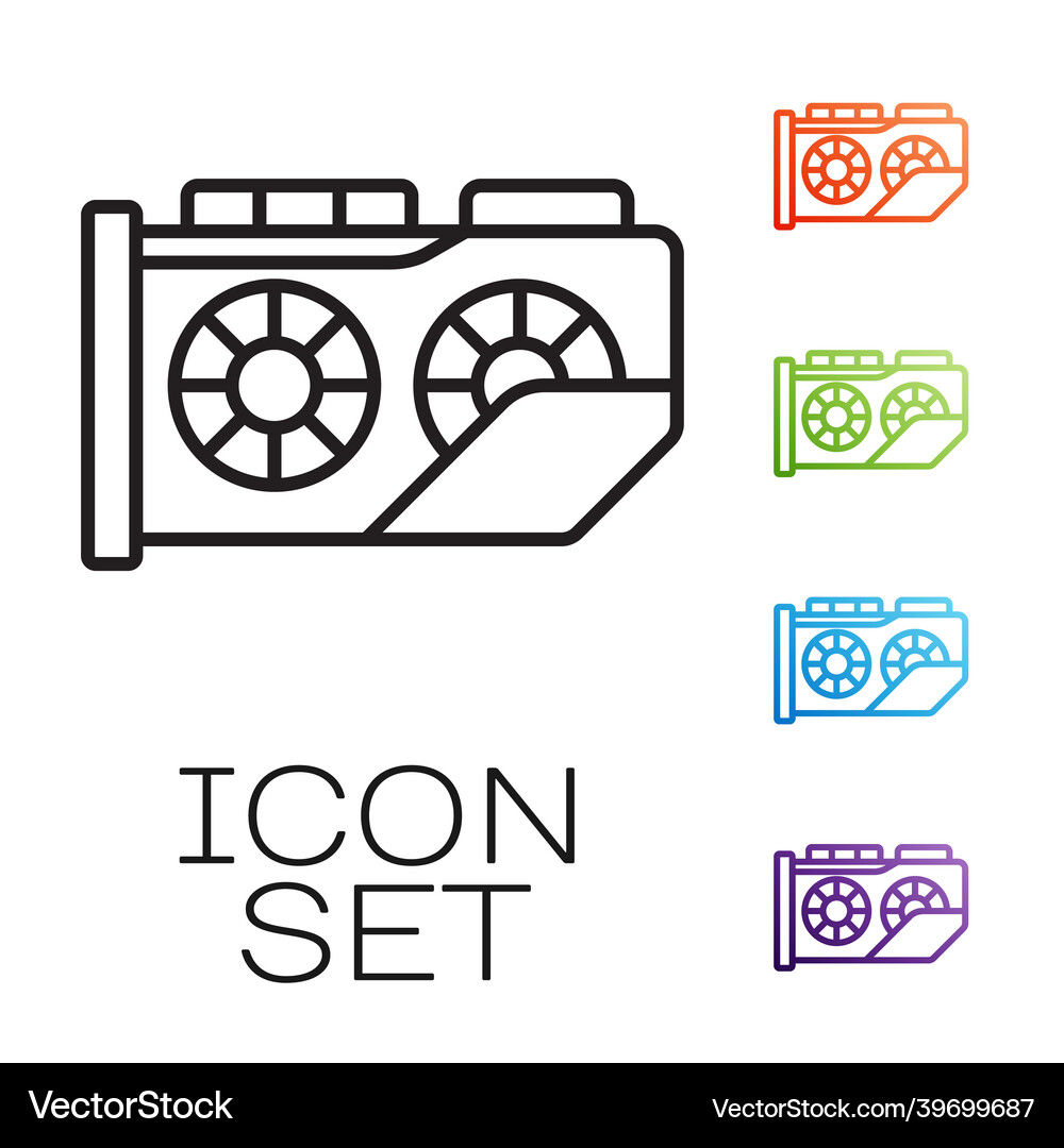 Black line video graphic card icon isolated Vector Image