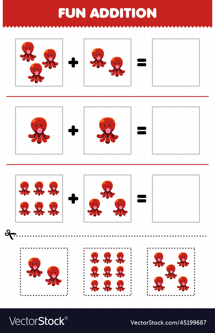 Education game for children fun addition by cut Vector Image