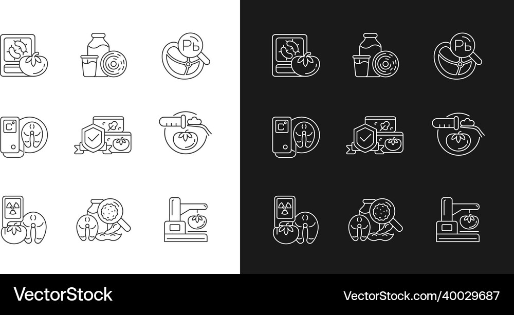 Food analysis linear icons set for dark and light Vector Image