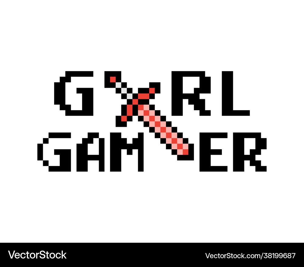 Pixel girl gamer text for game assets Royalty Free Vector
