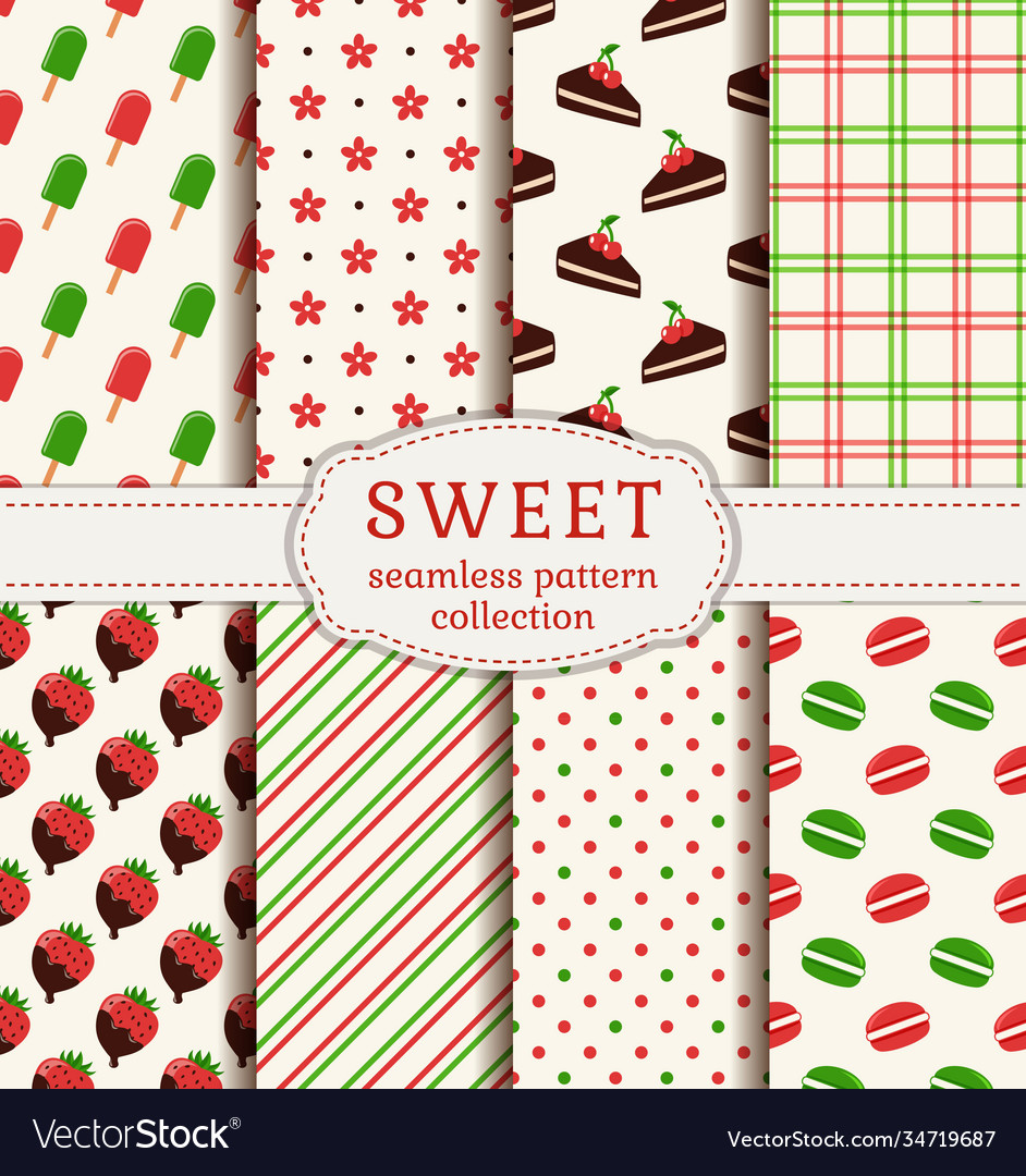 Seamless patterns with sweets set Royalty Free Vector Image