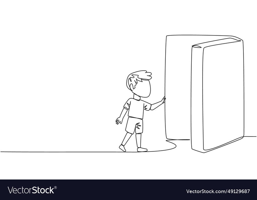 Single continuous line drawing boy opened Vector Image