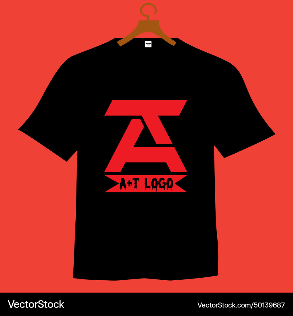 T shirt design with at logo Royalty Free Vector Image