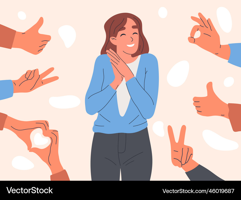 Woman surrounded social public approval Royalty Free Vector