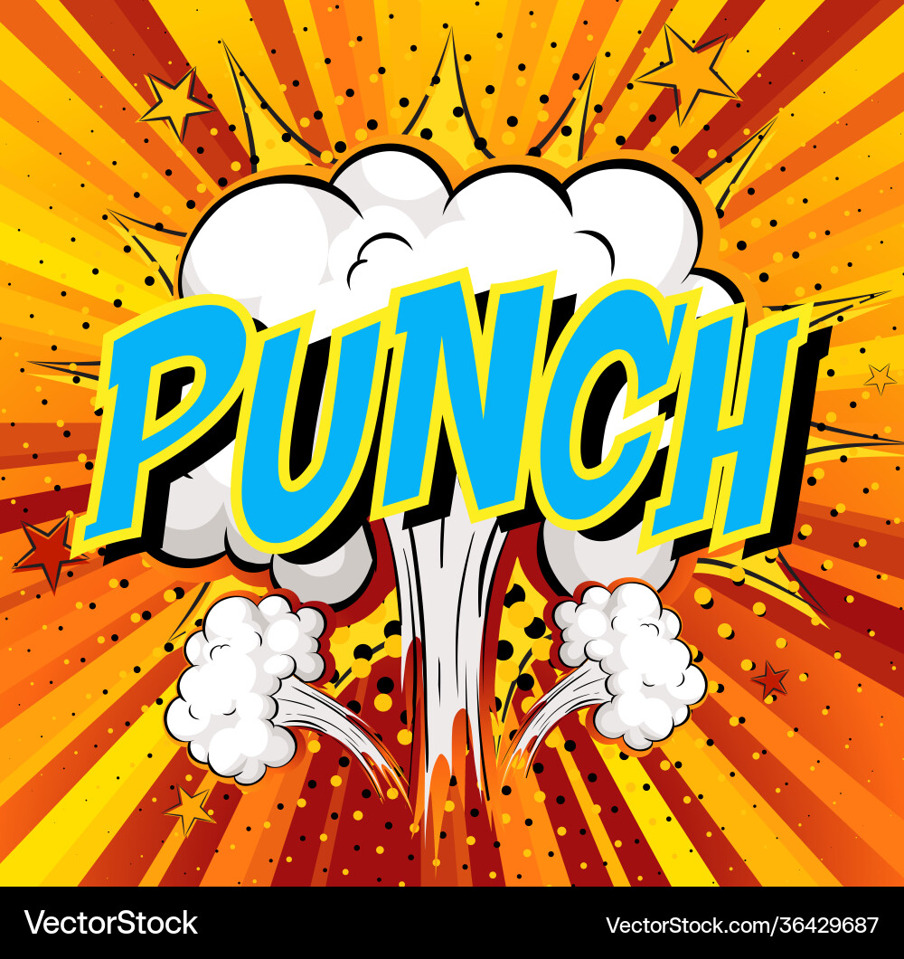 Word punch on comic cloud explosion background Vector Image