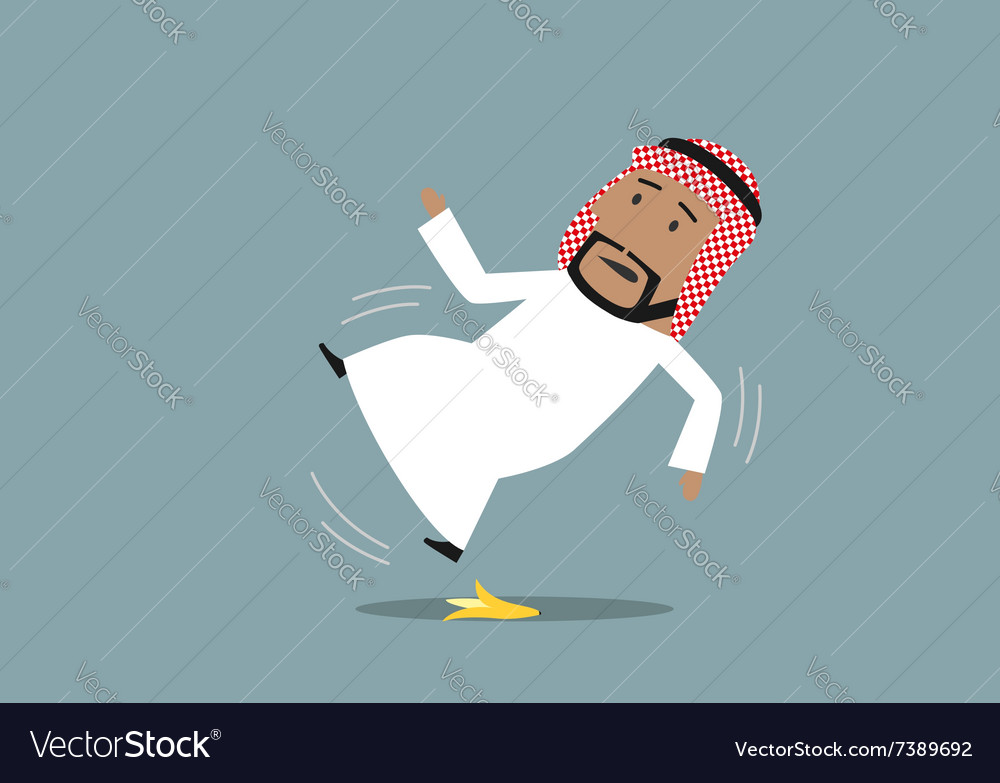 Arabian Businessman Slipped On A Banana Peel Vector Image