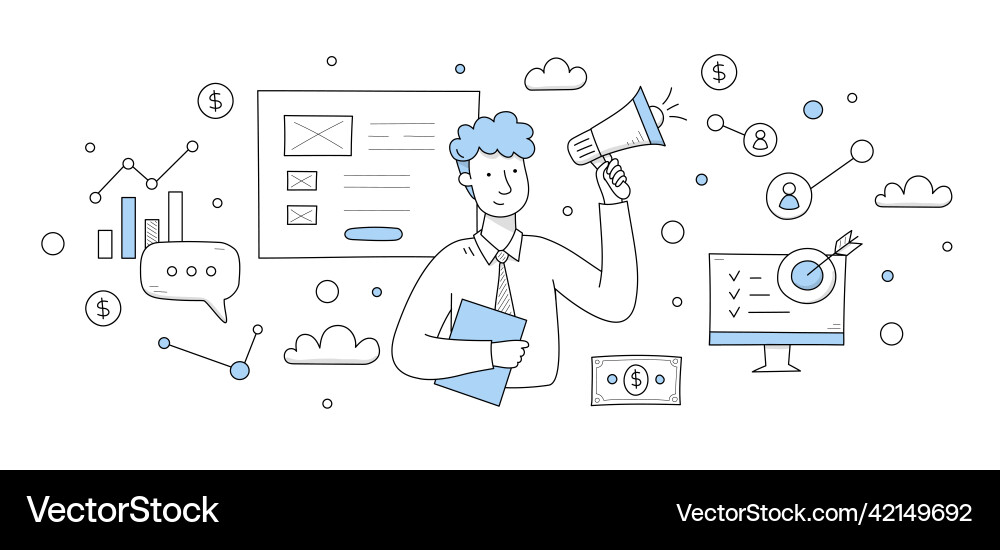 Digital marketing concept with man megaphone Vector Image