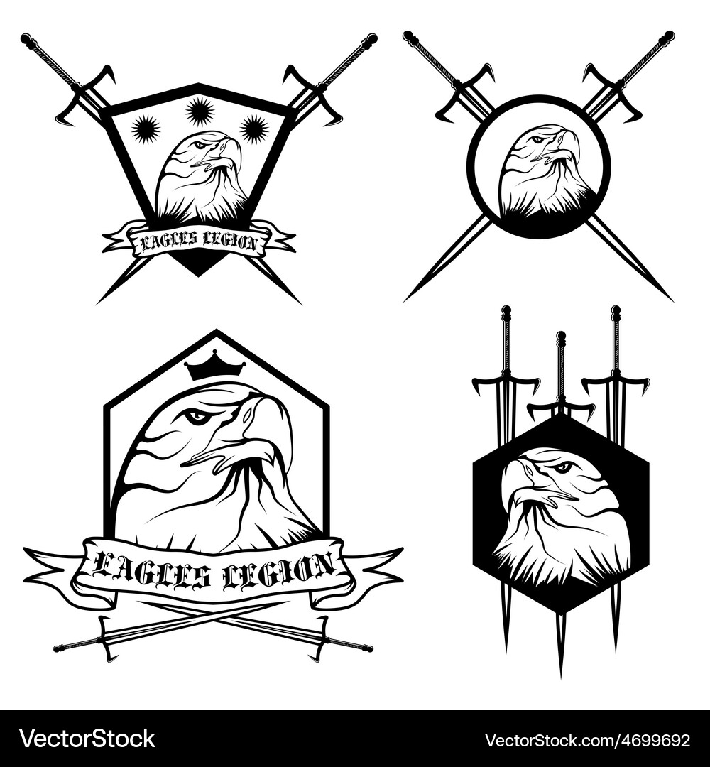 Eagle with crown and swords crests collection Vector Image