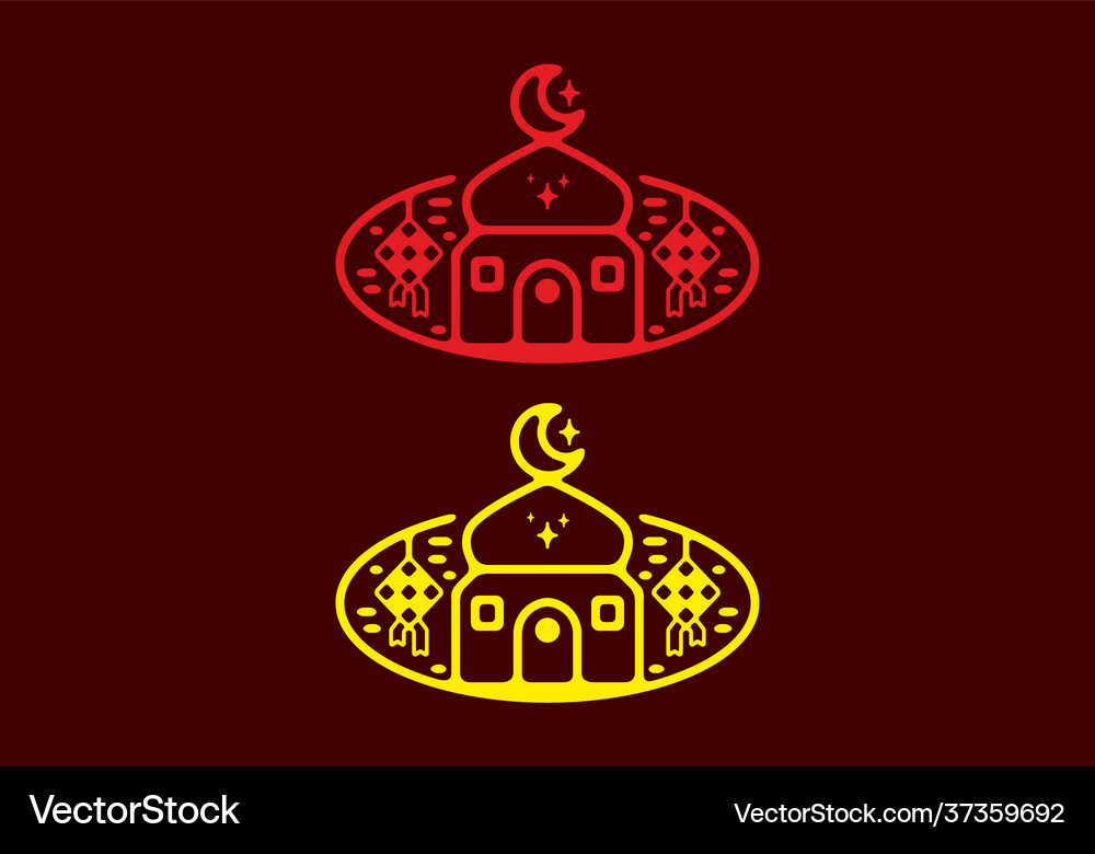 Red and yellow in dark background mosque Vector Image