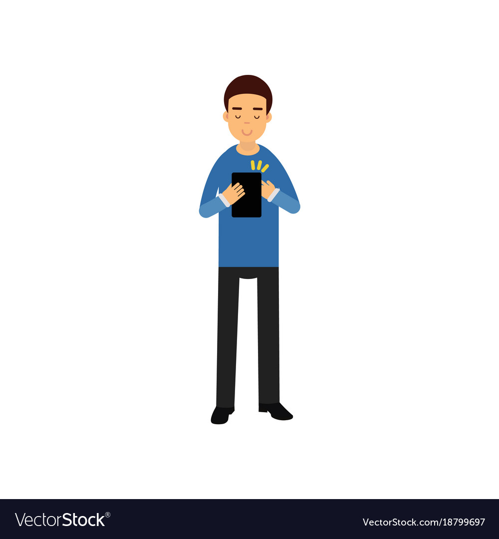 Young man standing with a tablet using Royalty Free Vector