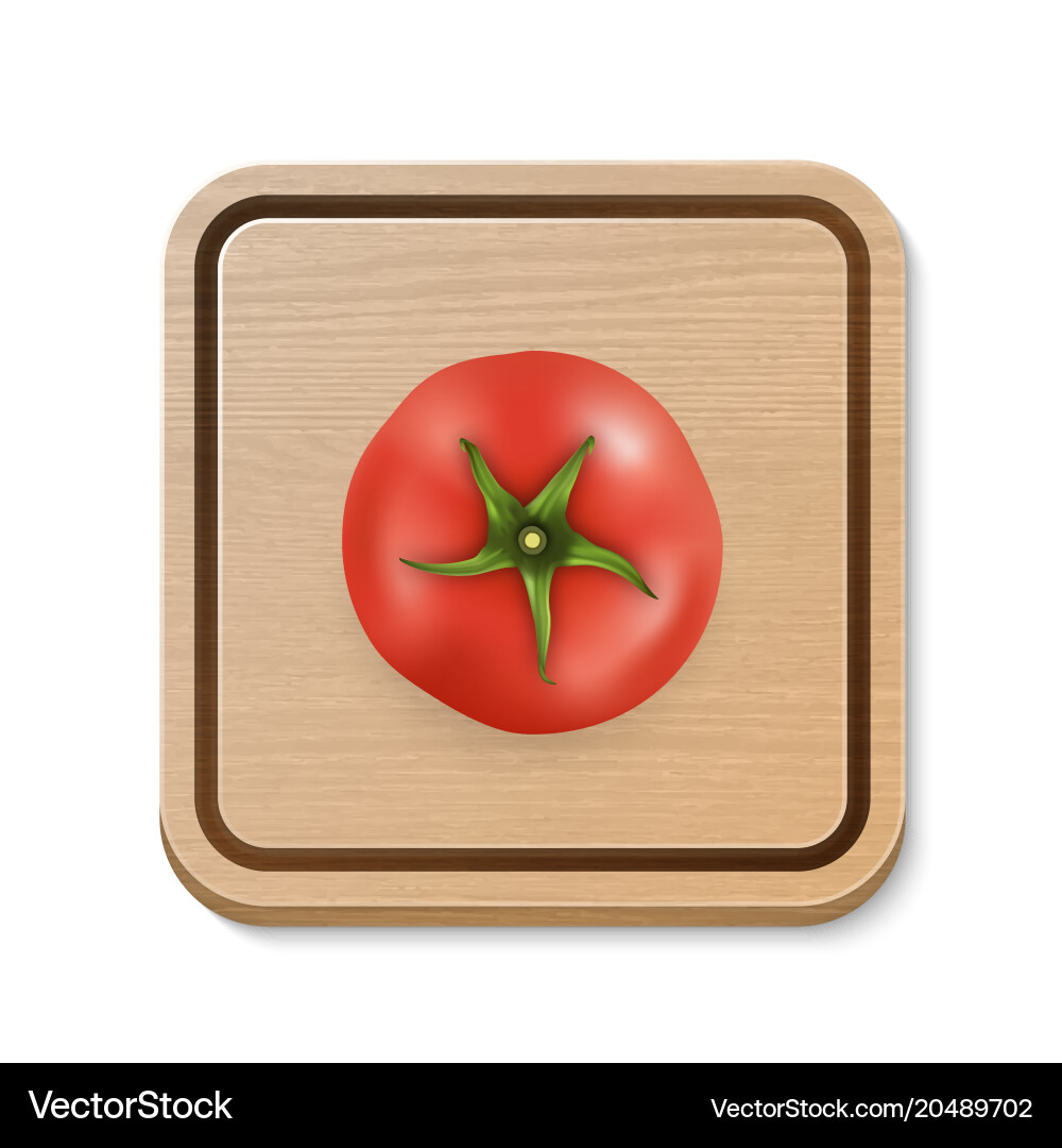 3d realistic juicy tomato on a square Royalty Free Vector