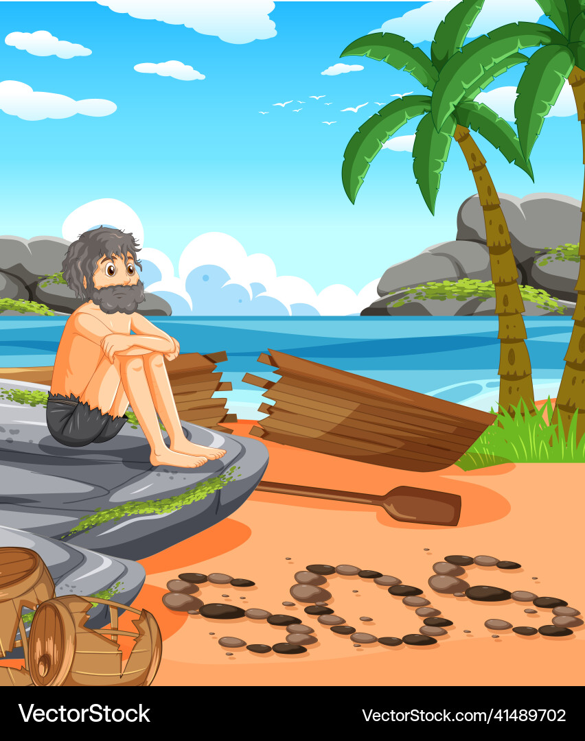 A man on deserted island isolated Royalty Free Vector Image