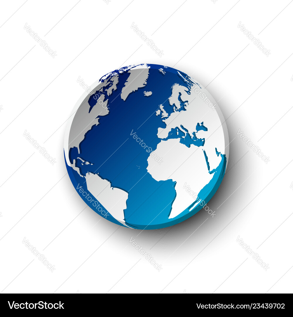 Blue earth badge and shadow isolated Royalty Free Vector