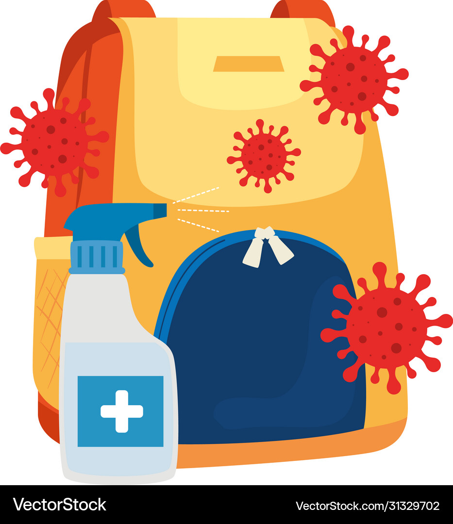 Bottle spray sanitizer with school bag Royalty Free Vector