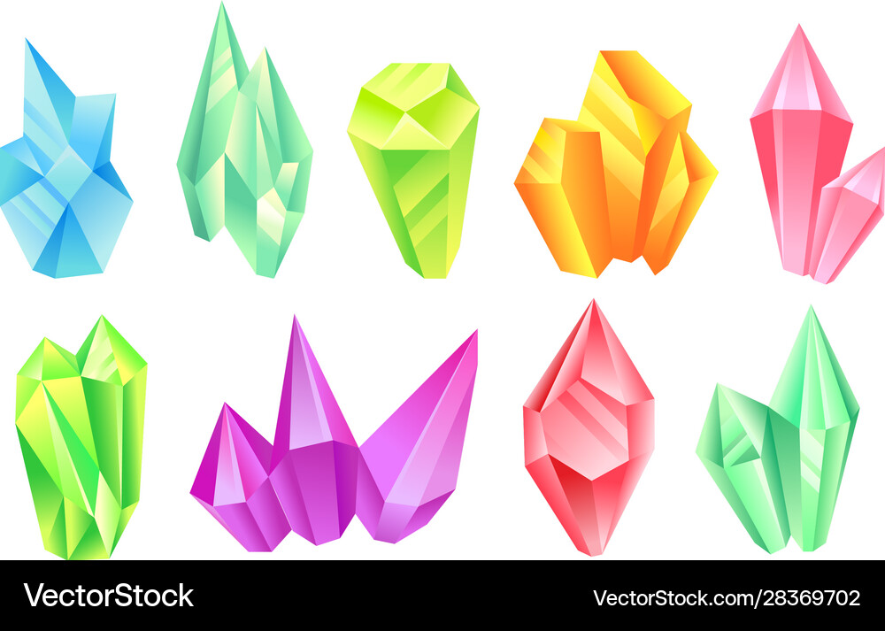 Colorful shiny bright crystals set polygon Vector Image