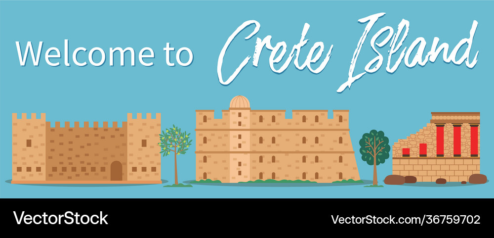 Crete island invitation card Royalty Free Vector Image