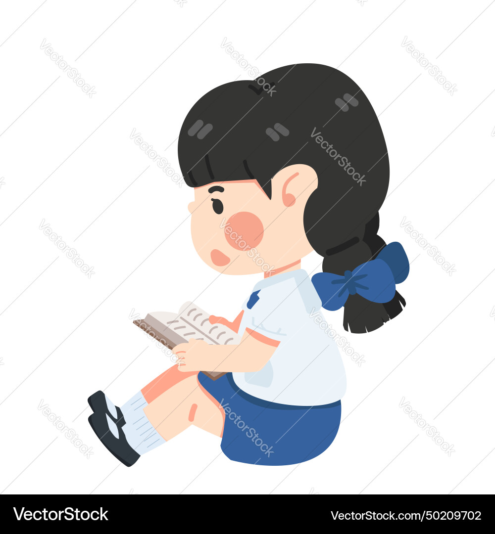 Kid girl student reading book Royalty Free Vector Image