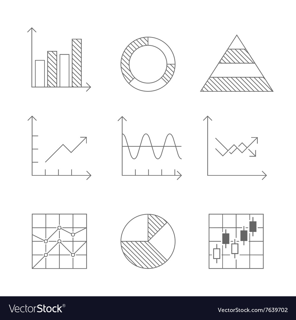 Lines Icons Set of Graph and Chart Royalty Free Vector Image