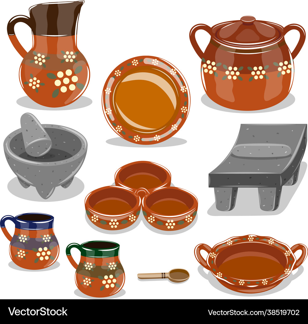 Mexican Clay Pottery - Molcajete & Metate Vector Image