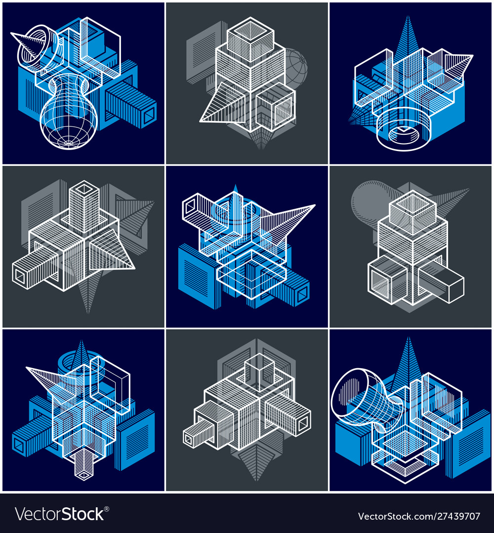 Abstract constructions set dimensional designs Vector Image