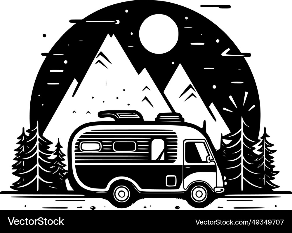 Camping - black and white Royalty Free Vector Image