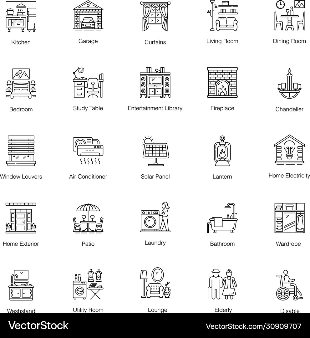 Family and home line pack Royalty Free Vector Image