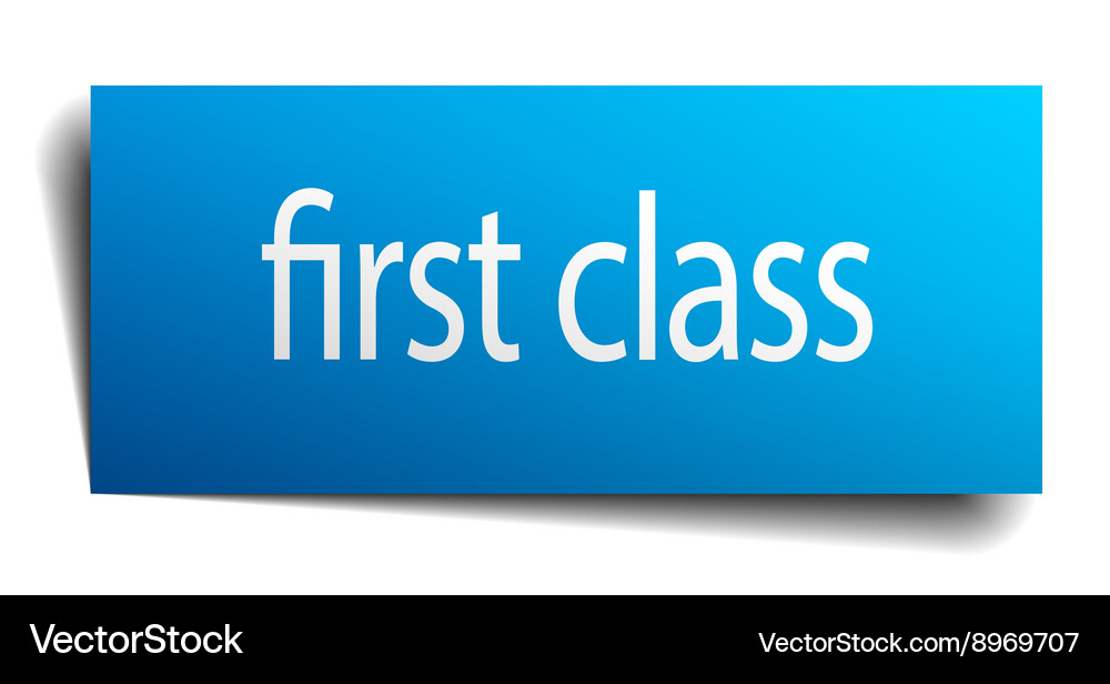 First class blue paper sign isolated on white Vector Image