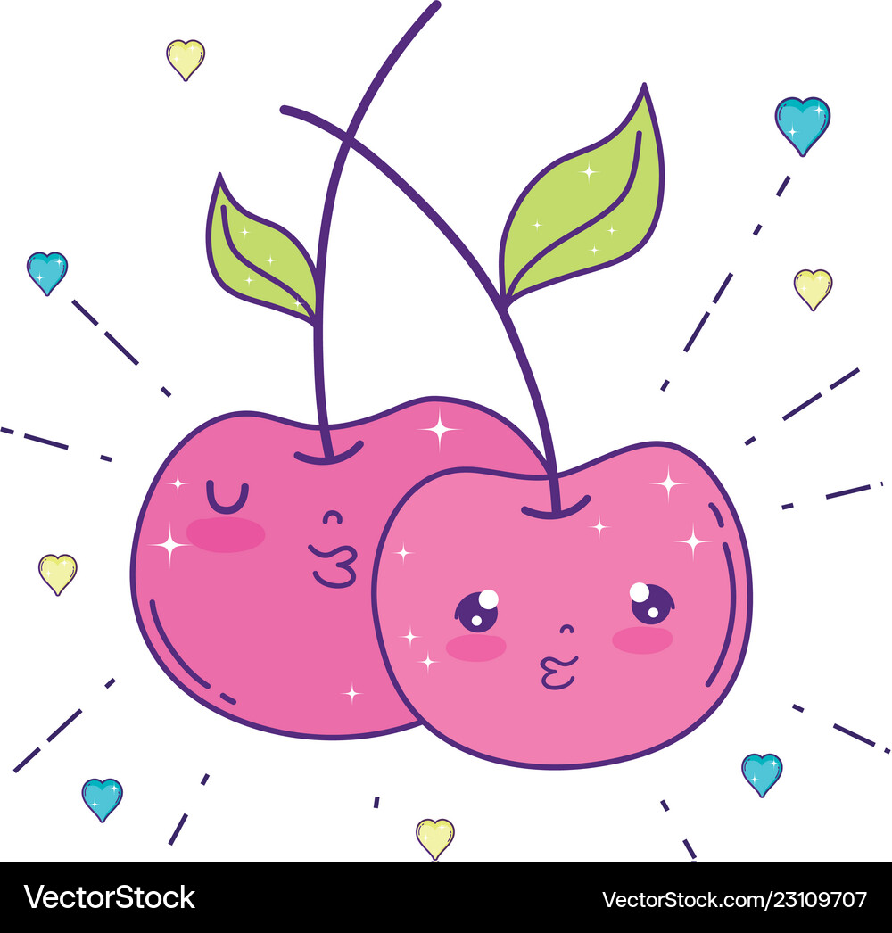 Fresh cherries kawaii character Royalty Free Vector Image