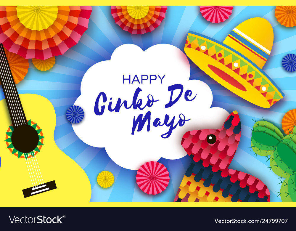 Happy cinco de mayo greeting card paper fan Vector Image