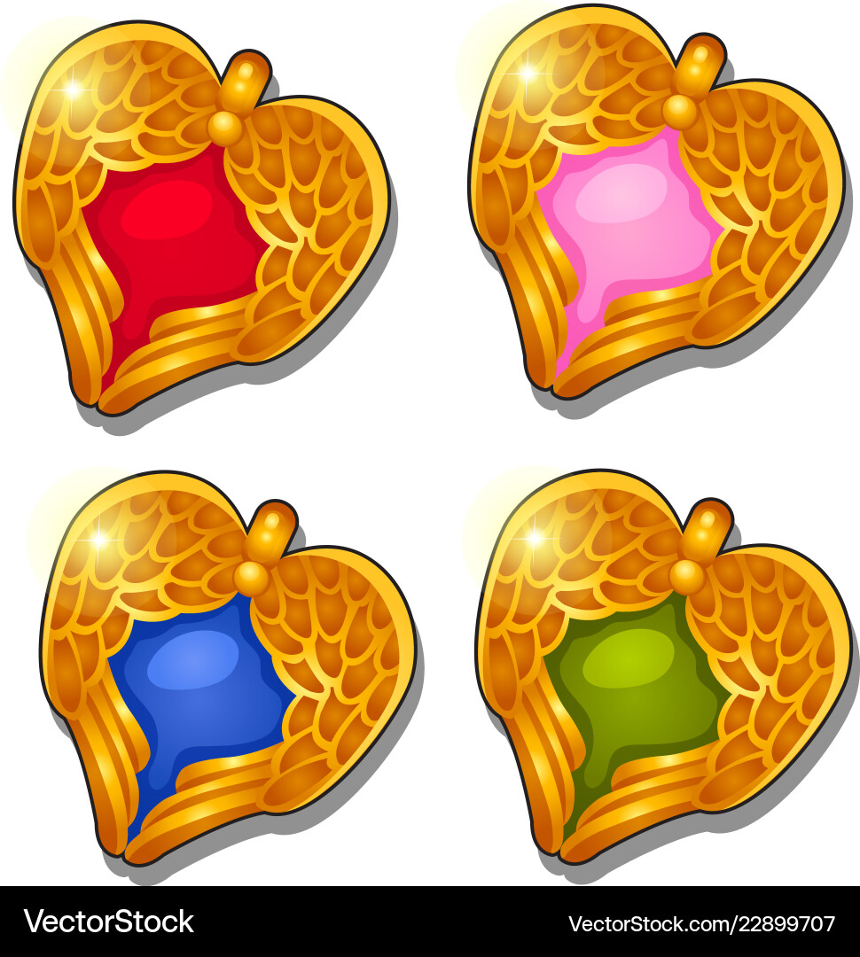 Set gold pendants in shape a heart Royalty Free Vector Image