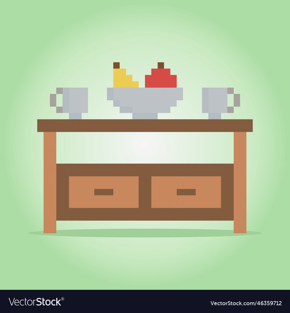 8 bit pixel dining table interior game assets Vector Image