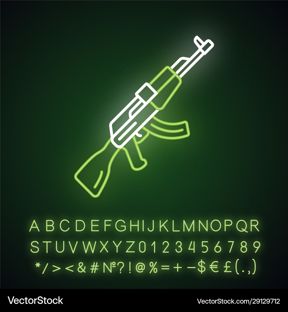 Akm weapon neon light icon virtual video game Vector Image